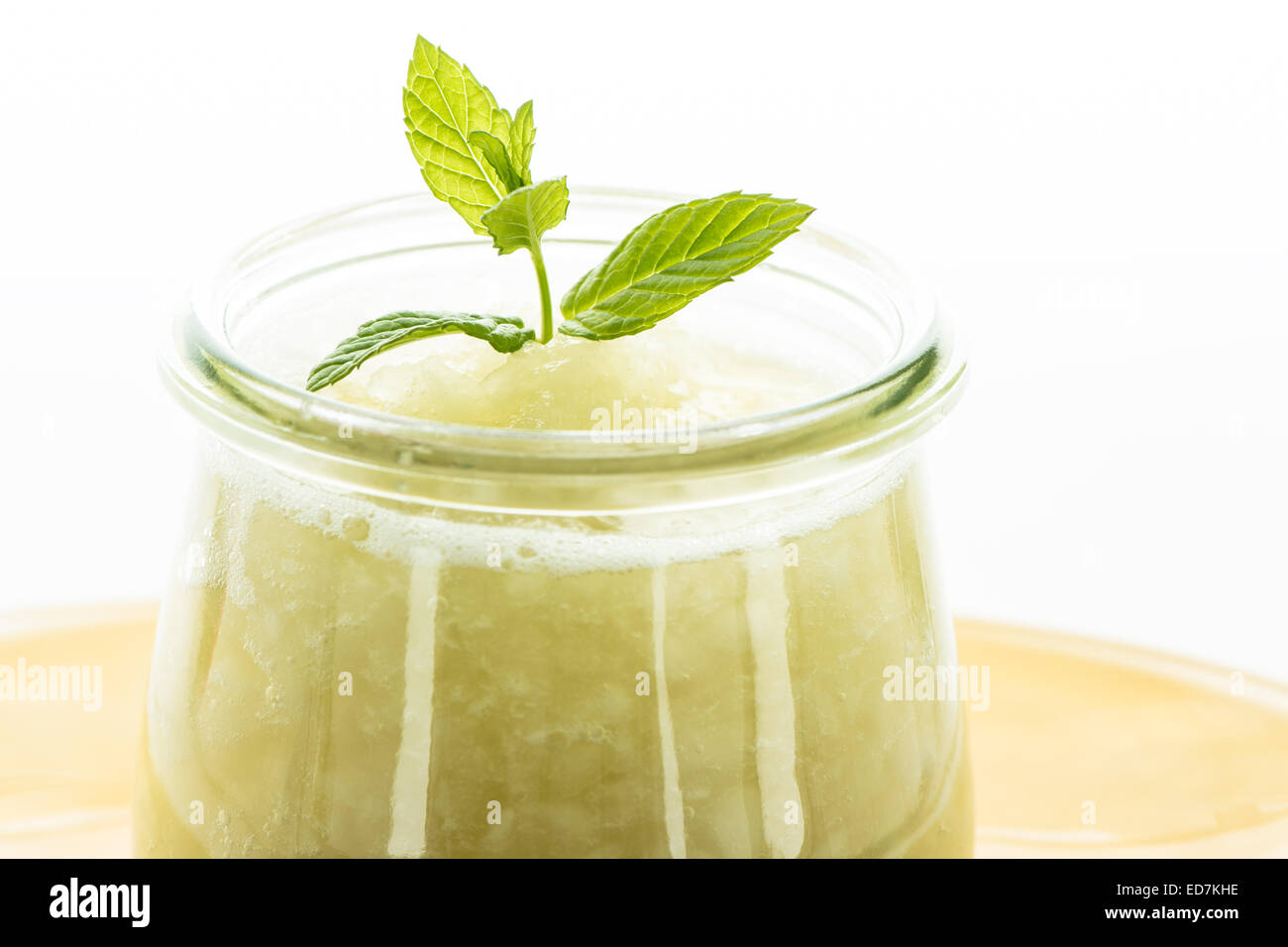 Chilled fruit soup with pepper mint and melon in a glass Stock Photo ...