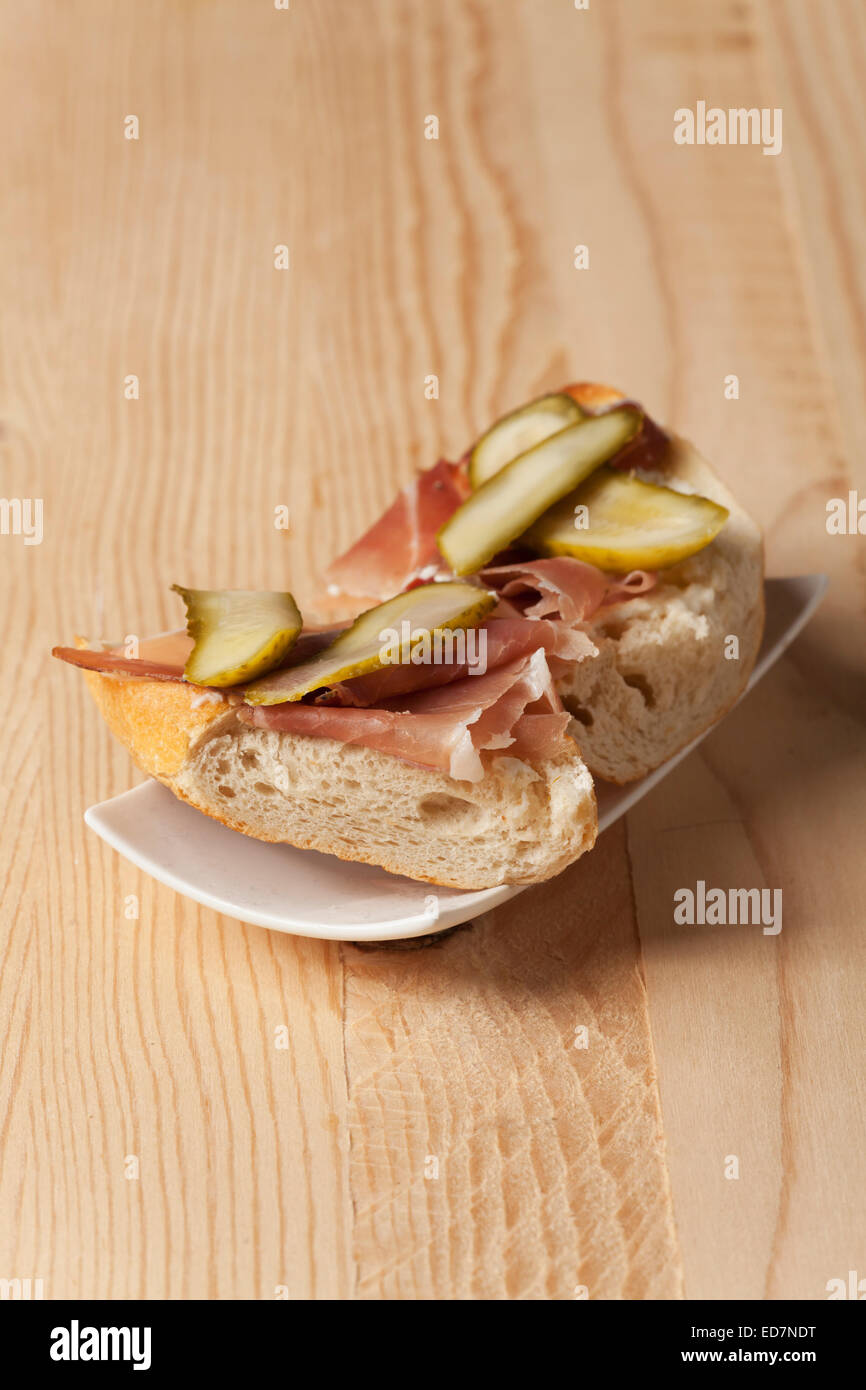 ham sandwich on a white plate Stock Photo - Alamy