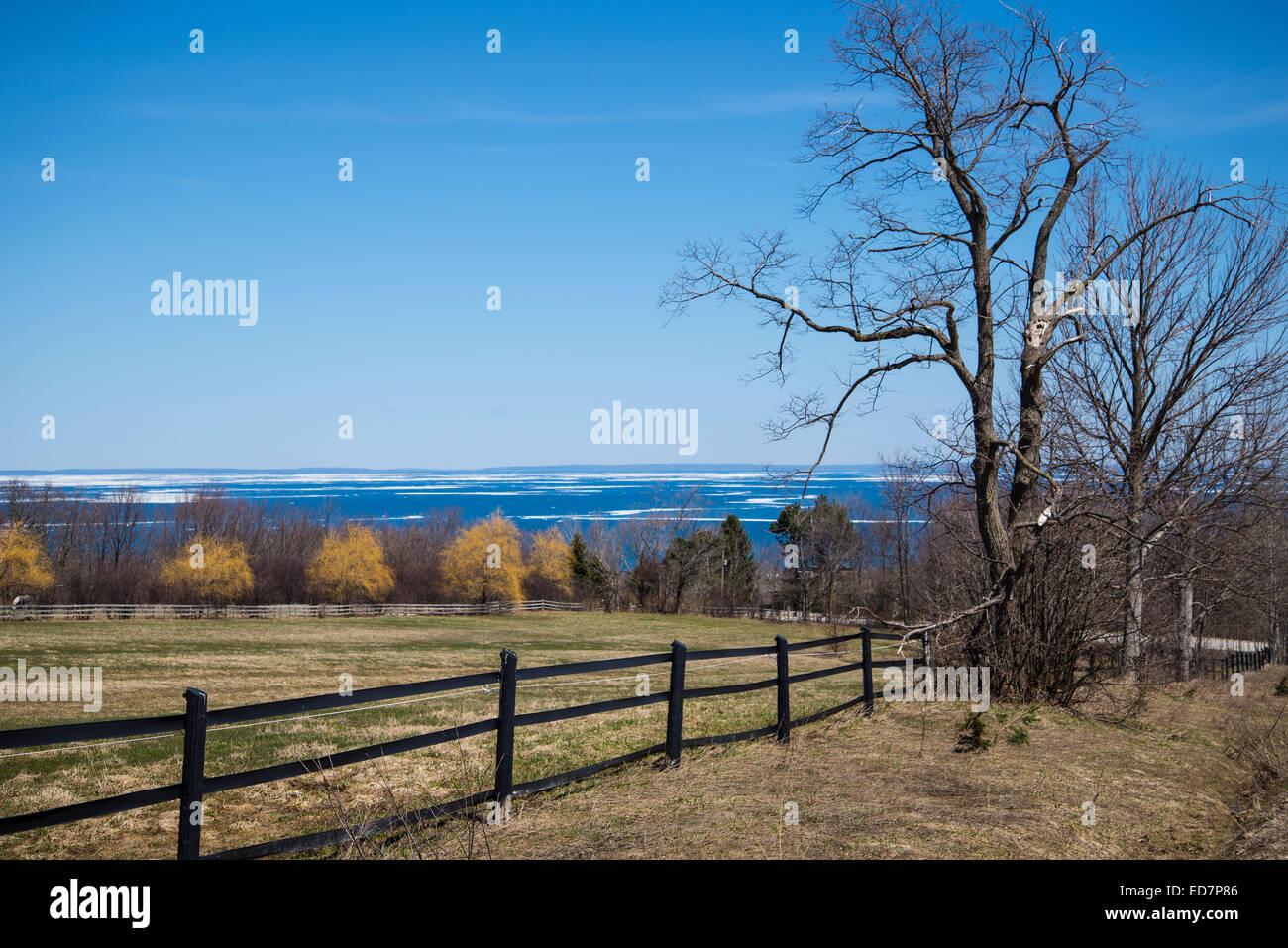 Scenic view of fields and water in Spring time Stock Photo - Alamy
