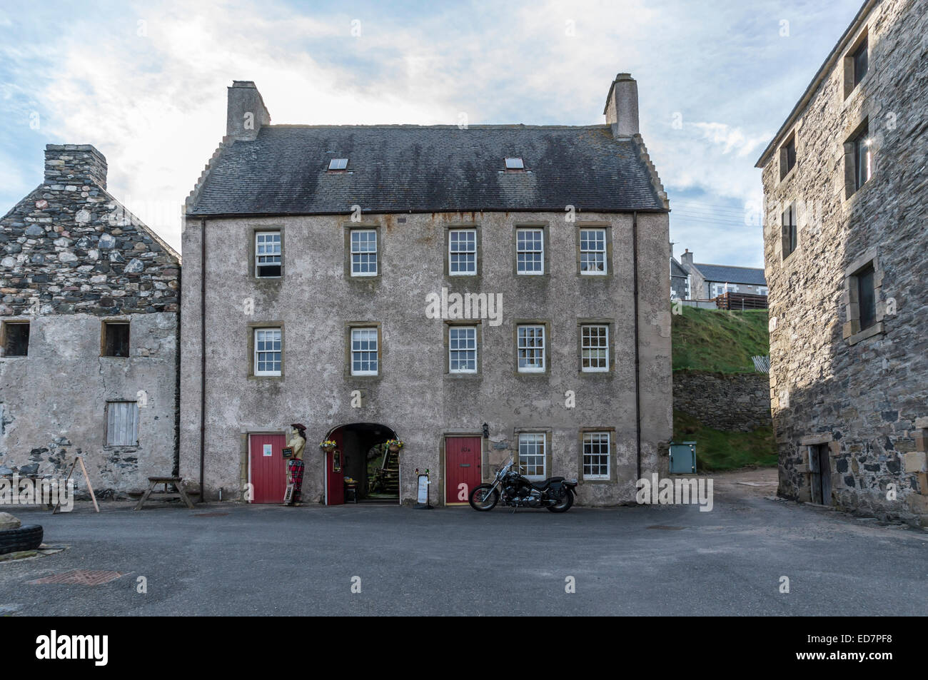 Building with cafe in the old harbour in Portsoy Aberdeenshire Scotland ...