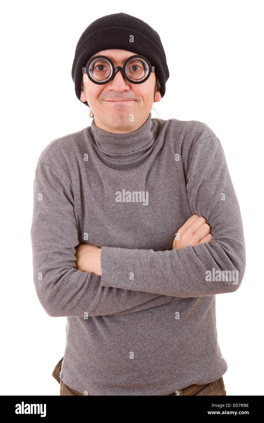 geek man isolated on white background Stock Photo - Alamy