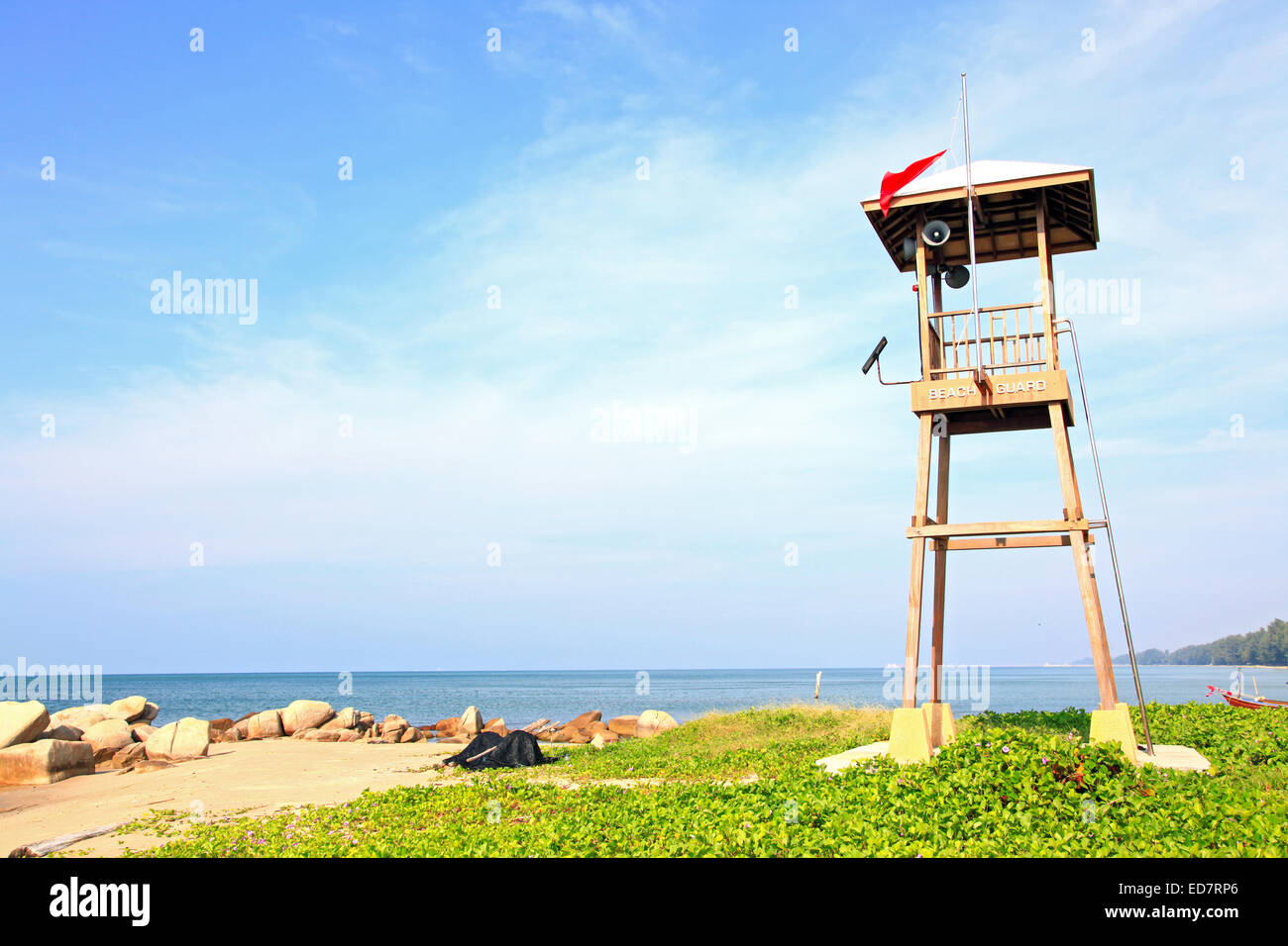 landscape of vintage beach guard tower on the beach Stock Photo - Alamy