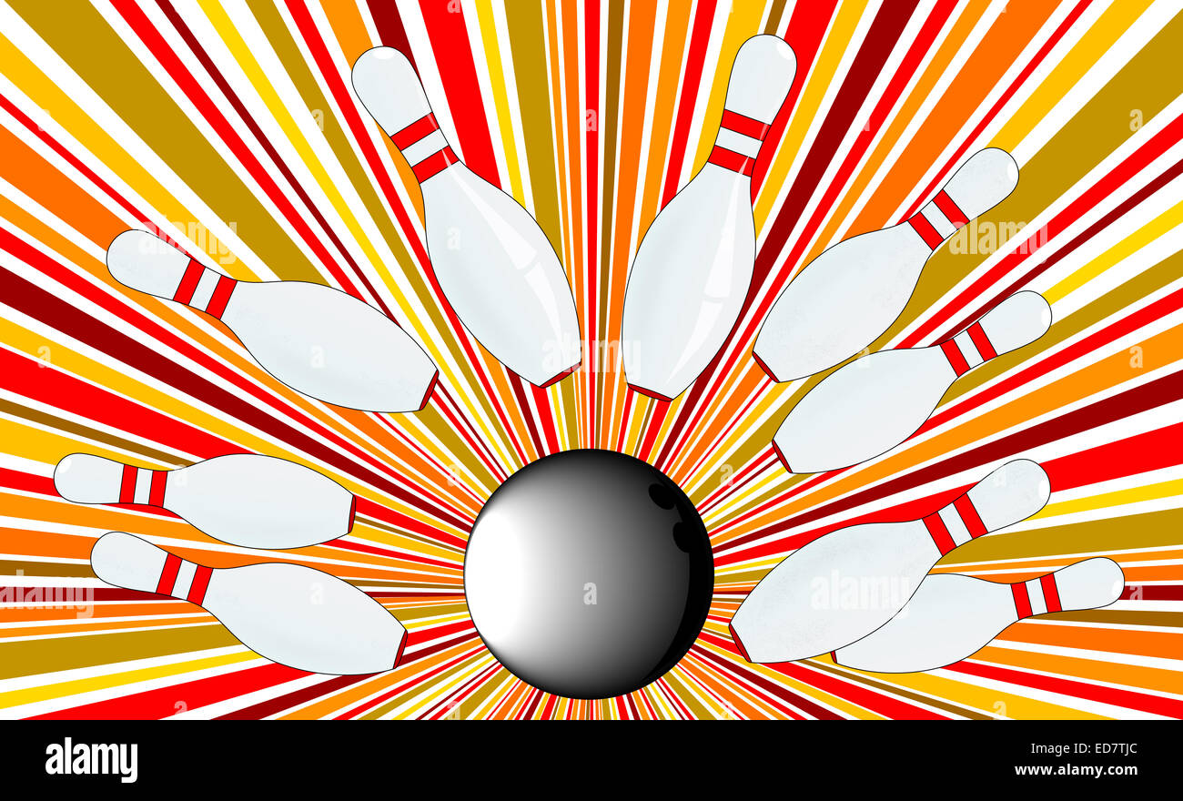 Retro background behind a ten pin strike with ball Stock Photo - Alamy