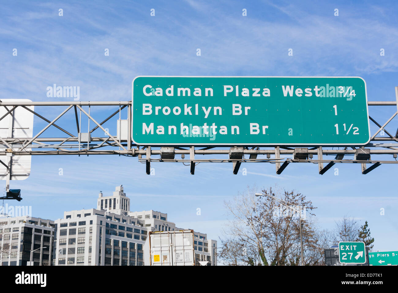 Exit signs to downtown Brooklyn from the Brooklyn-Queens Expressway ...