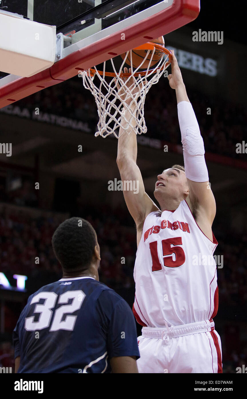 December 31, 2014: Wisconsin Badgers forward Sam Dekker #15 scores on a ...
