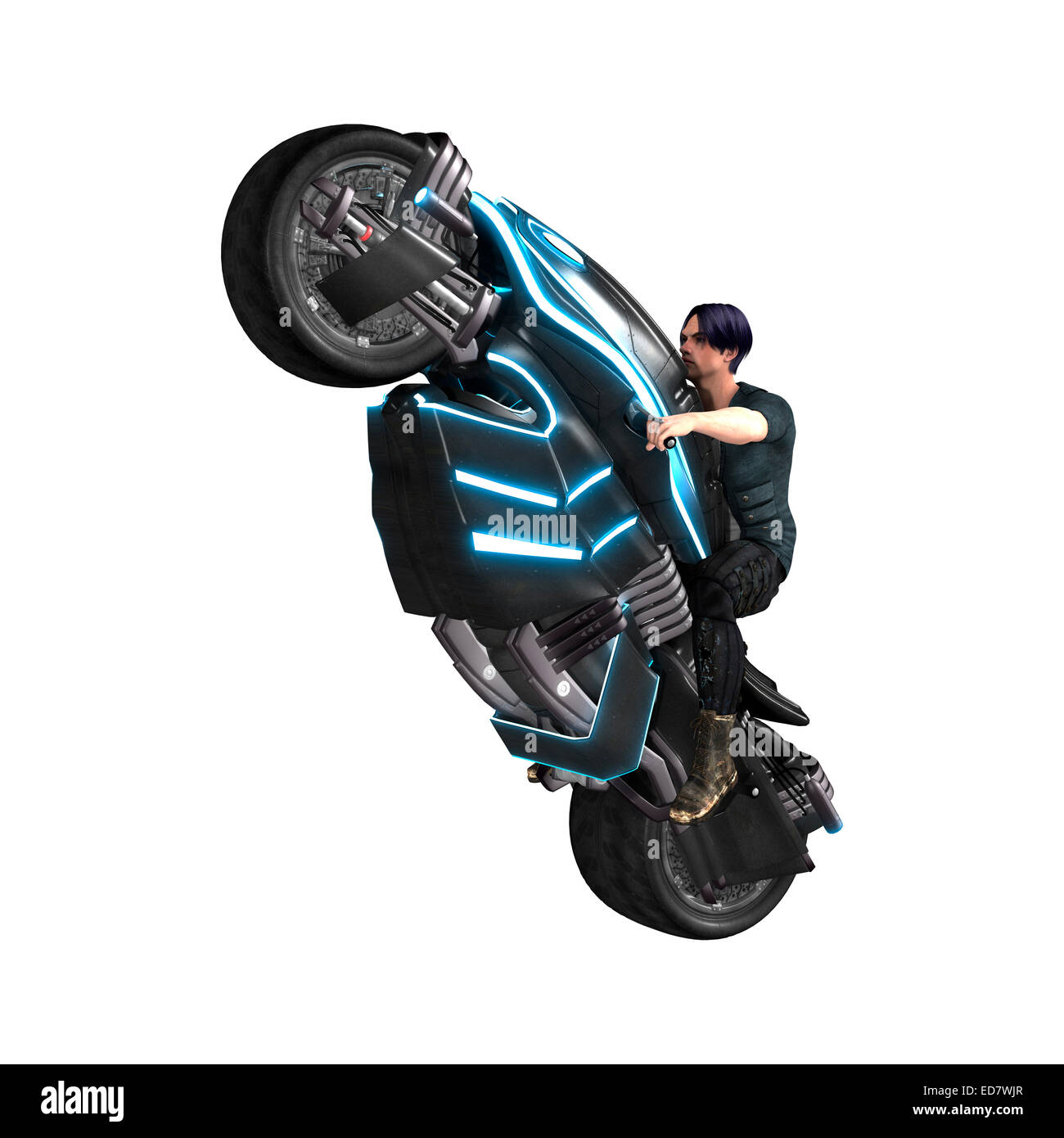 3D digital render of a handsome young man riding a motorcycle isolated ...
