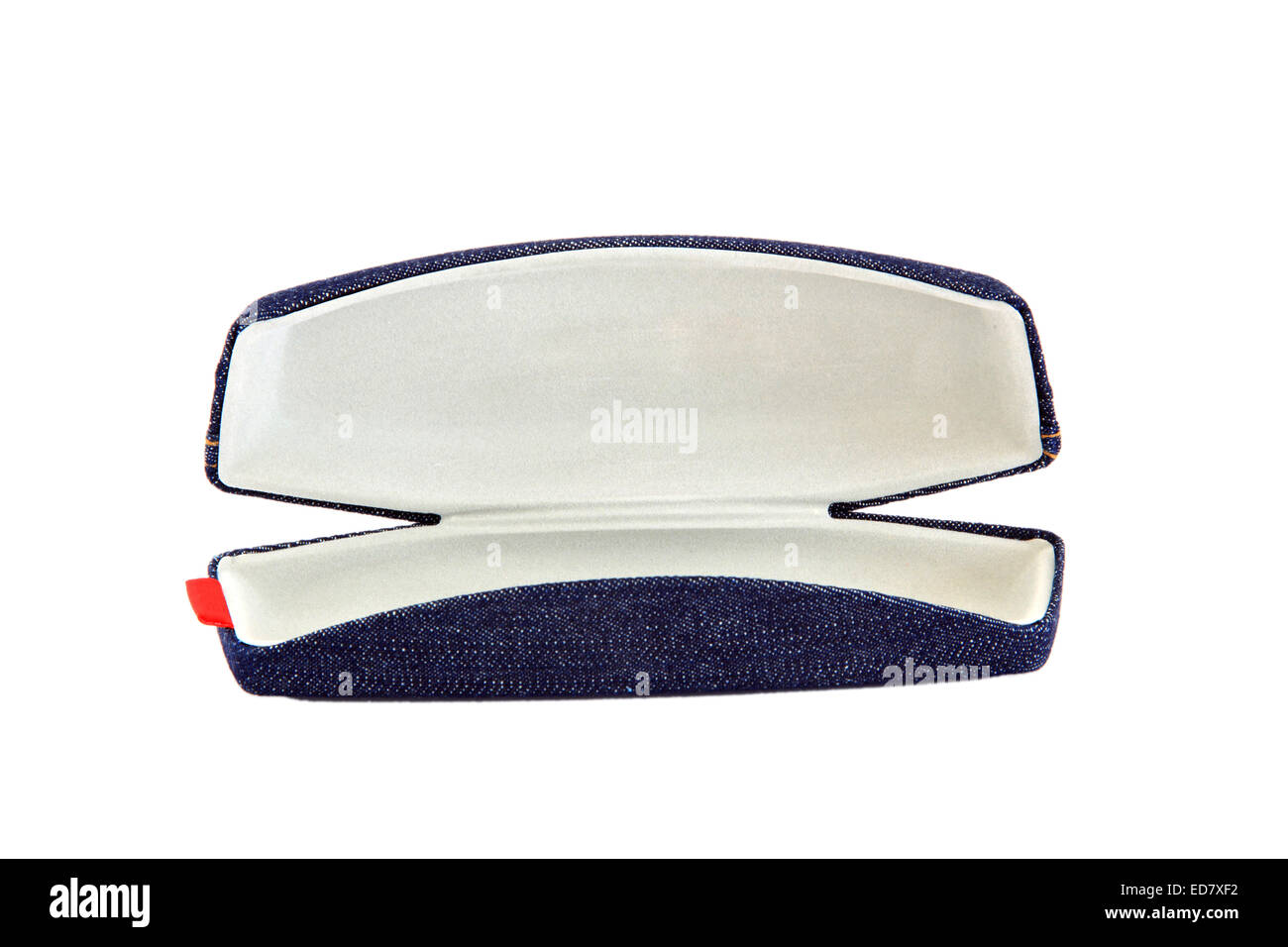 isolated open blue jean sunglasses case on white background Stock Photo ...