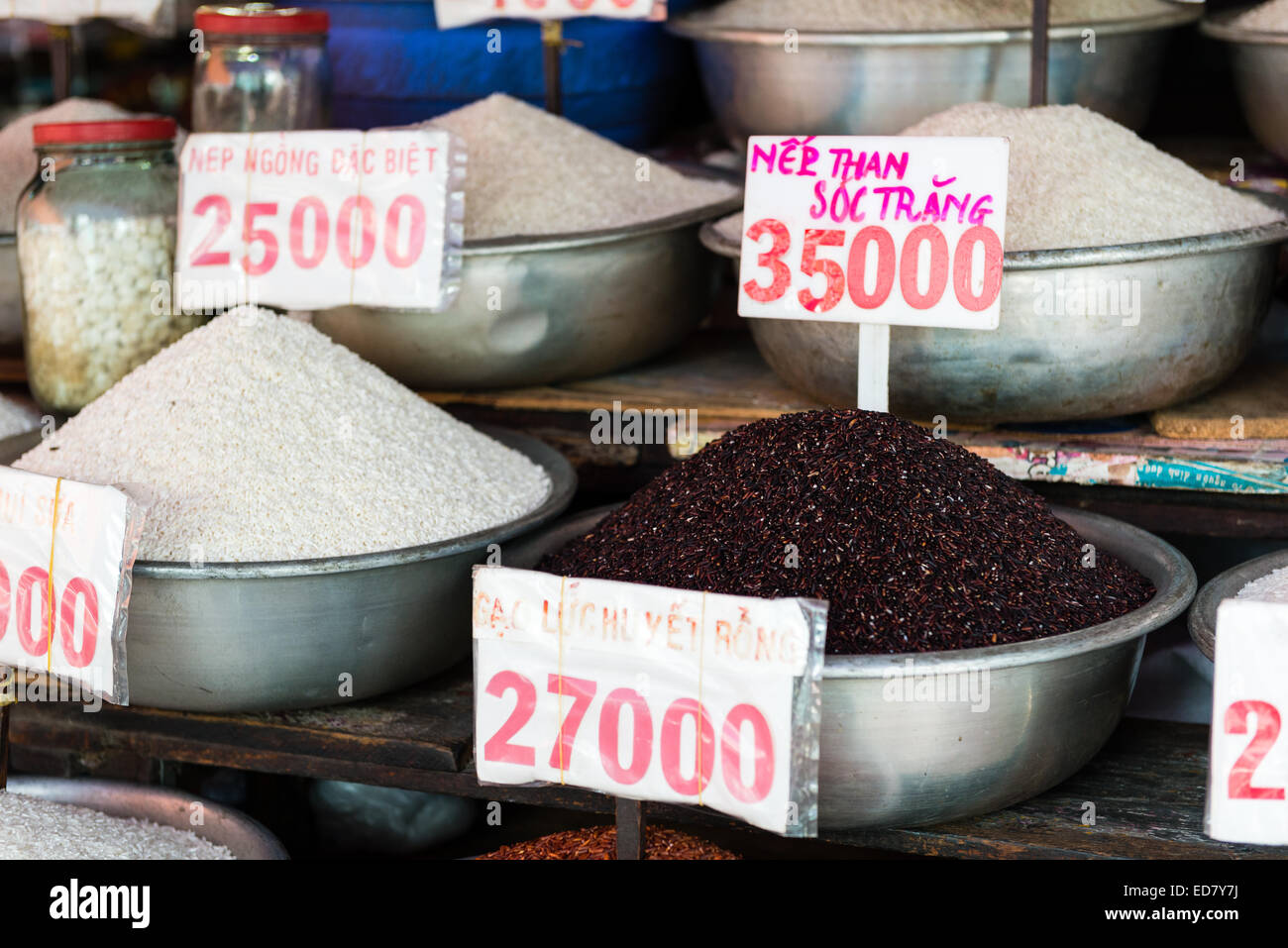 Rice for sale at street market in Saigon Stock Photo - Alamy