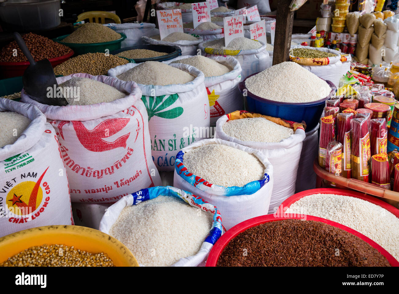 Rice for sale at street market in Saigon Stock Photo - Alamy