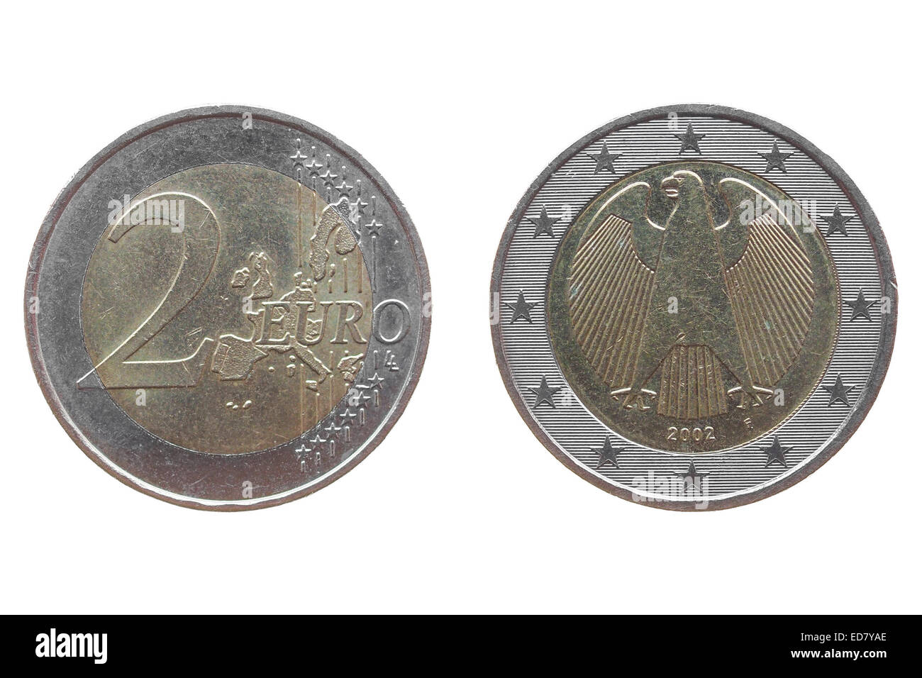 Two Euro coin isolated over white - front and rear side Stock Photo - Alamy