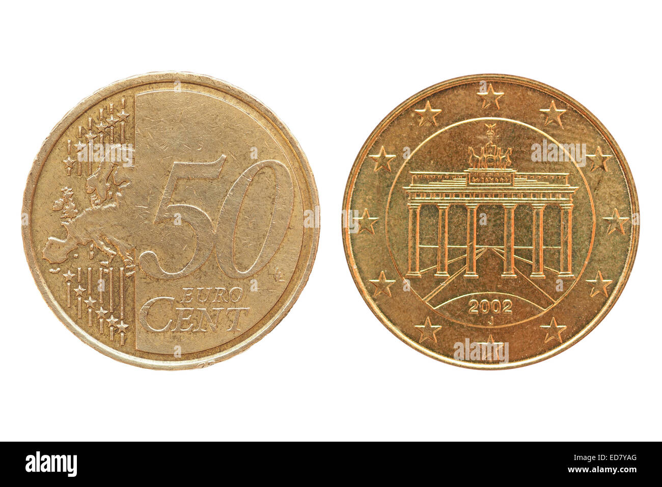 50 Euro Cent coin isolated over white - front and rear side Stock Photo ...