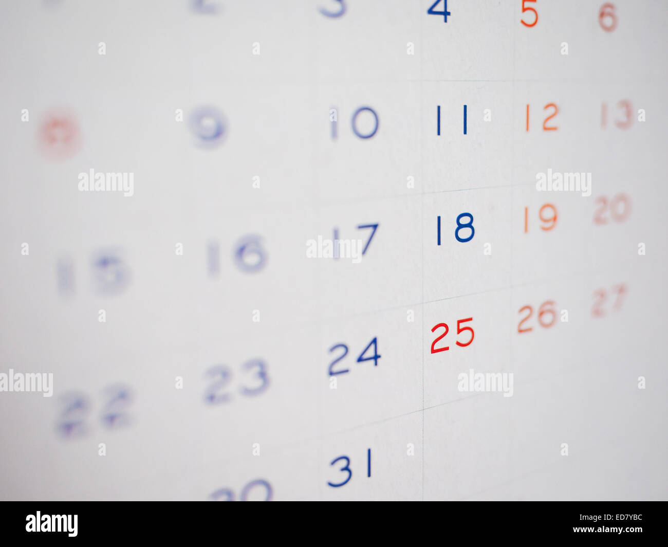 Detail of a calendar page with dates Stock Photo - Alamy