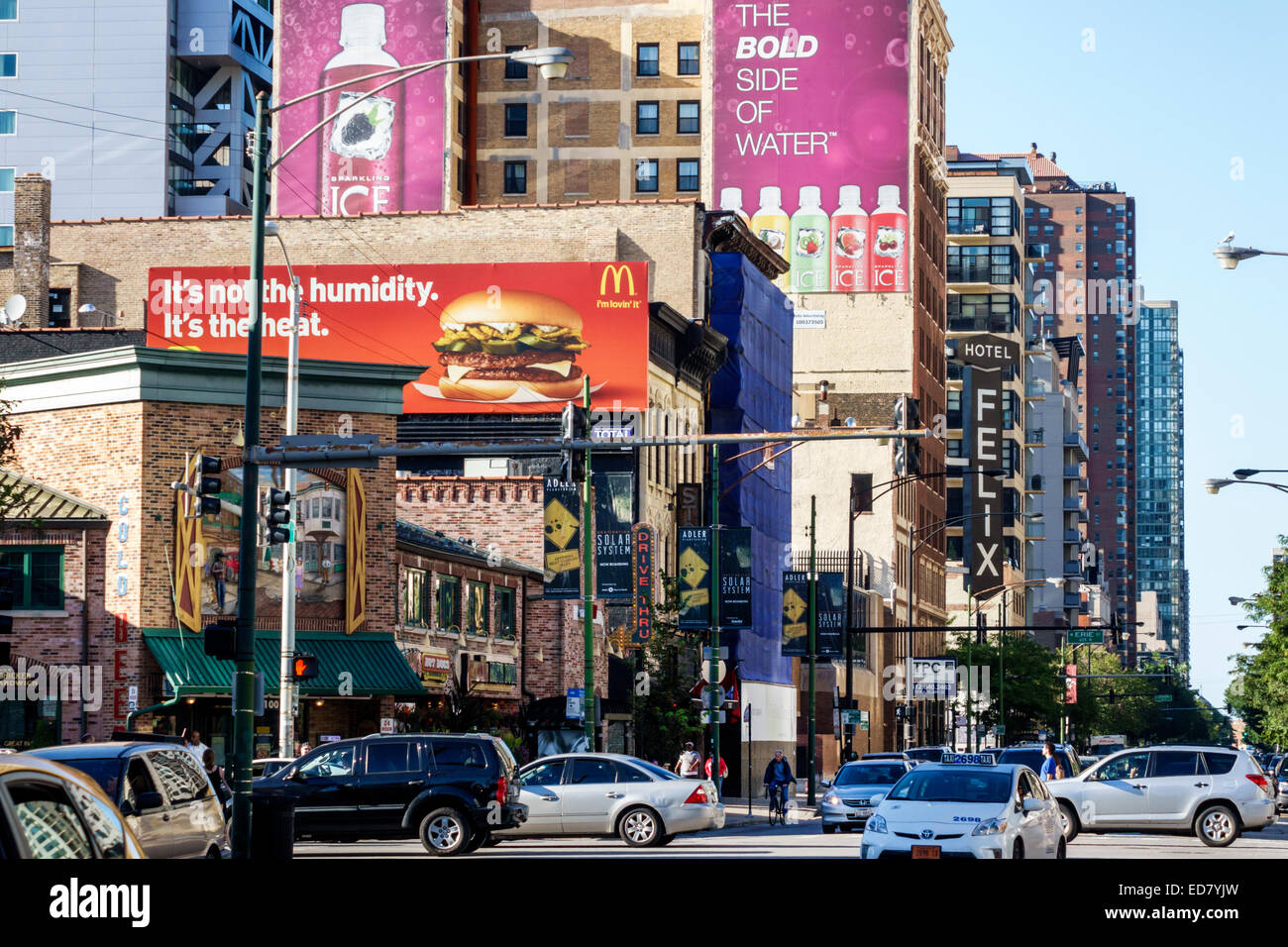 Chicago Illinois,River water North,downtown,North Clark Street,traffic ...
