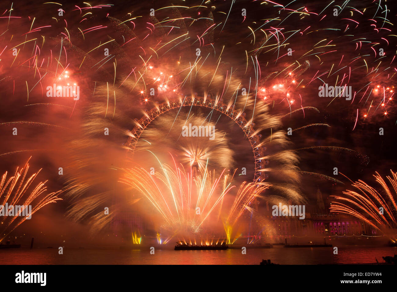 Westminster, Central London, UK 1st January 2015 Firework pyrotechnics ...