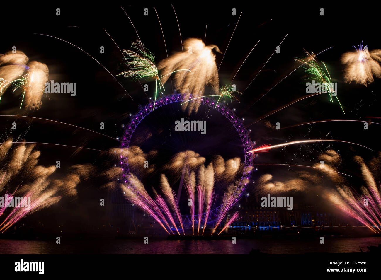 Westminster, Central London, UK 1st January 2015 Firework pyrotechnics ...