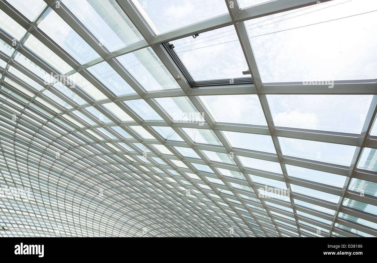 interior of office building with metal and glass roof Stock Photo - Alamy