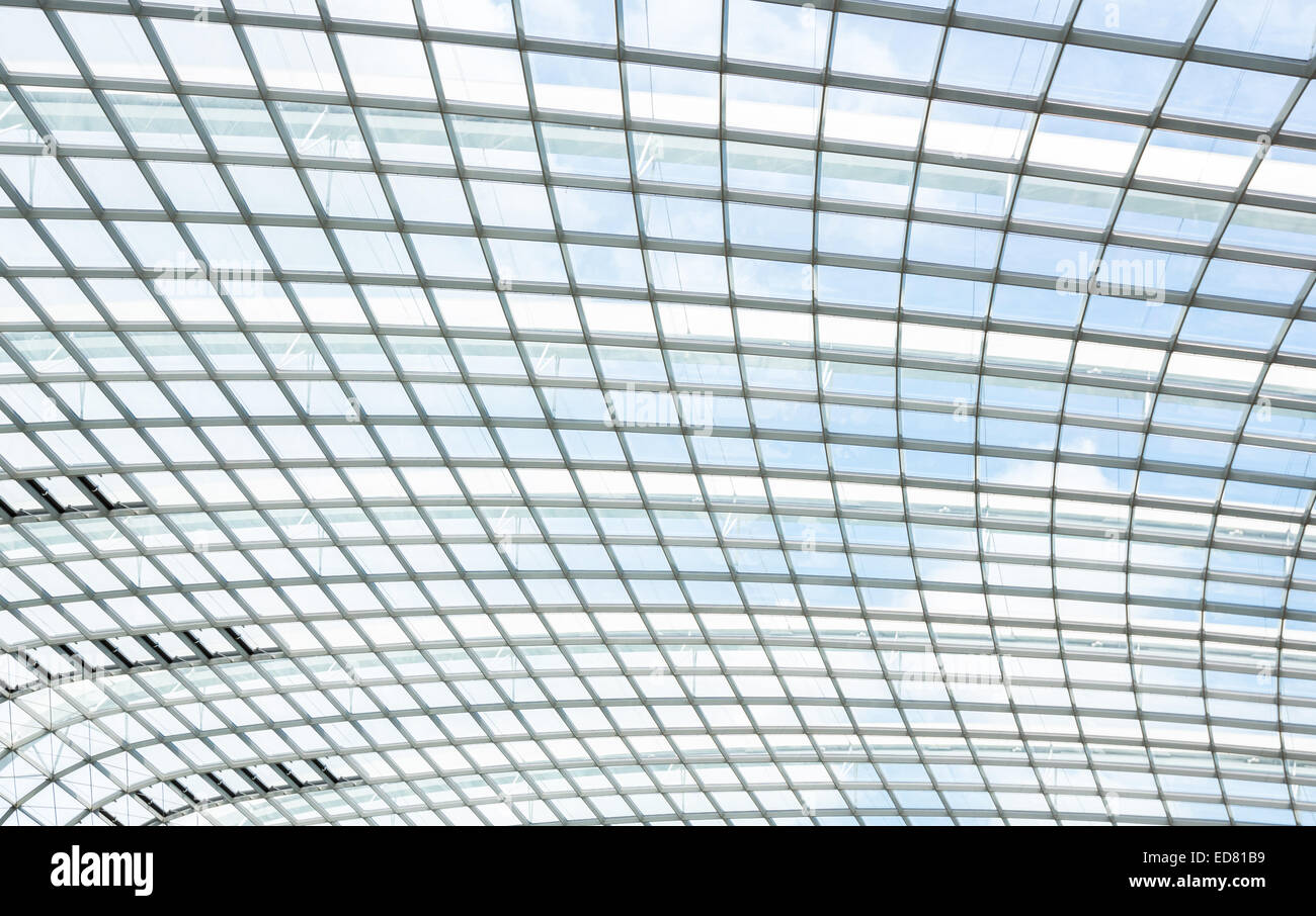 interior of office building with metal and glass roof Stock Photo - Alamy