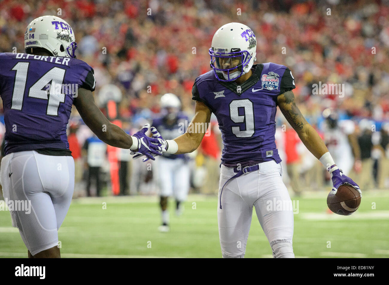 Atlanta, GA, USA. 31st Dec, 2014. TCU WR Josh Doctson (9) celebrates a ...