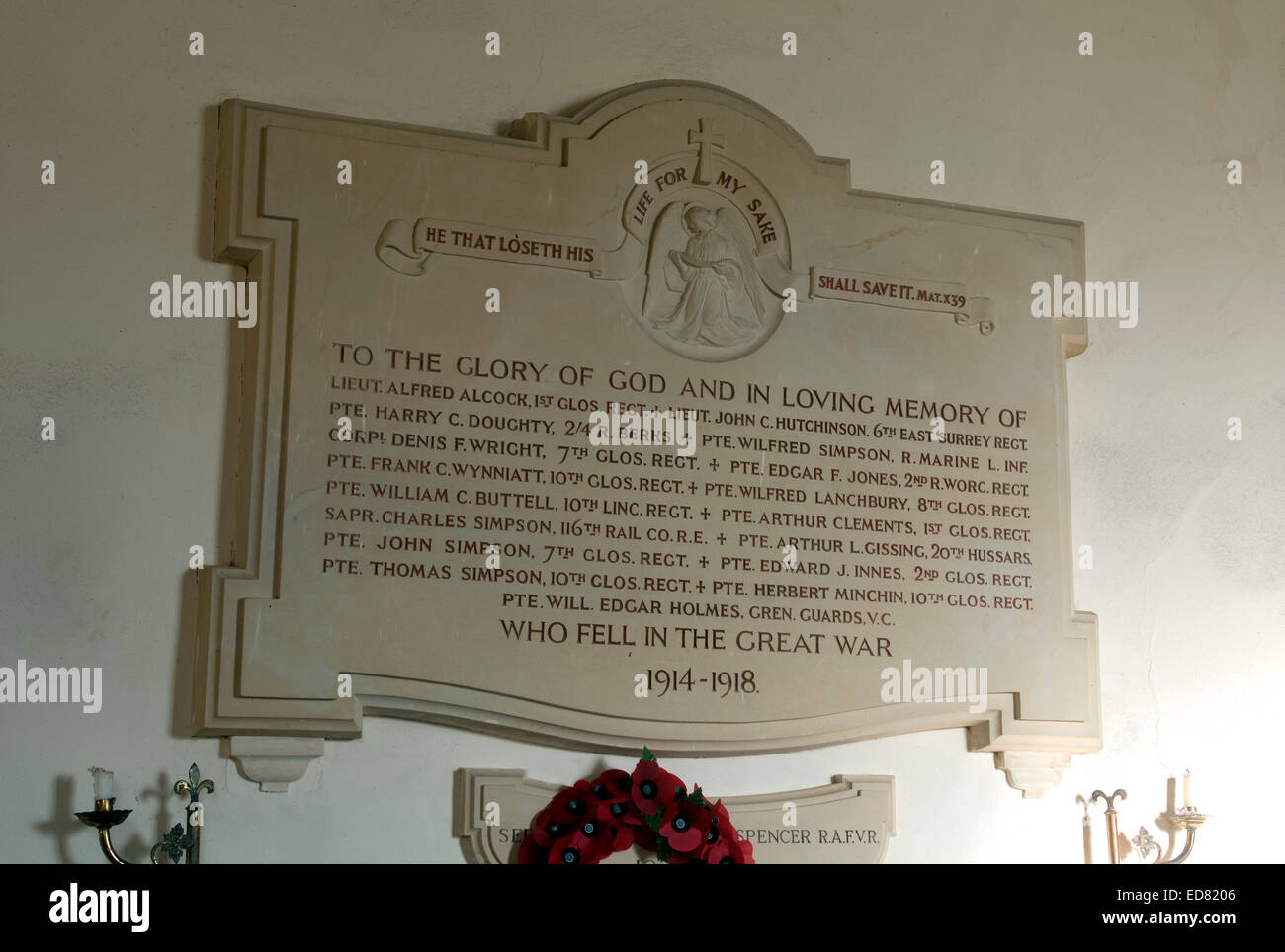 World War I memorial plaque, St. George`s Church, Didbrook ...
