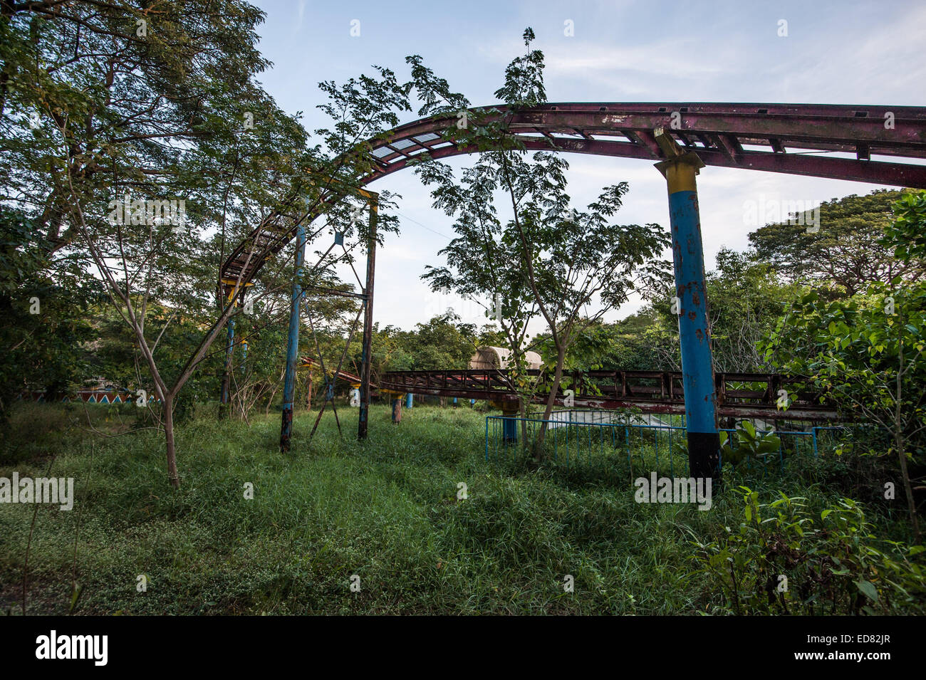 Rusty roller coaster tracks at Yangon abandoned amusement park Stock ...