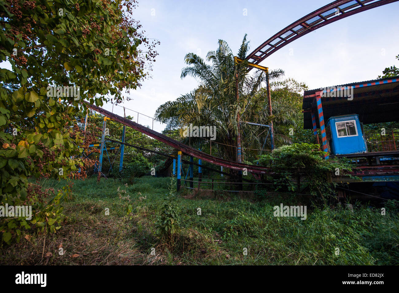 Rusty decayed roller coaster tracks at Yangon abandoned amusement park ...