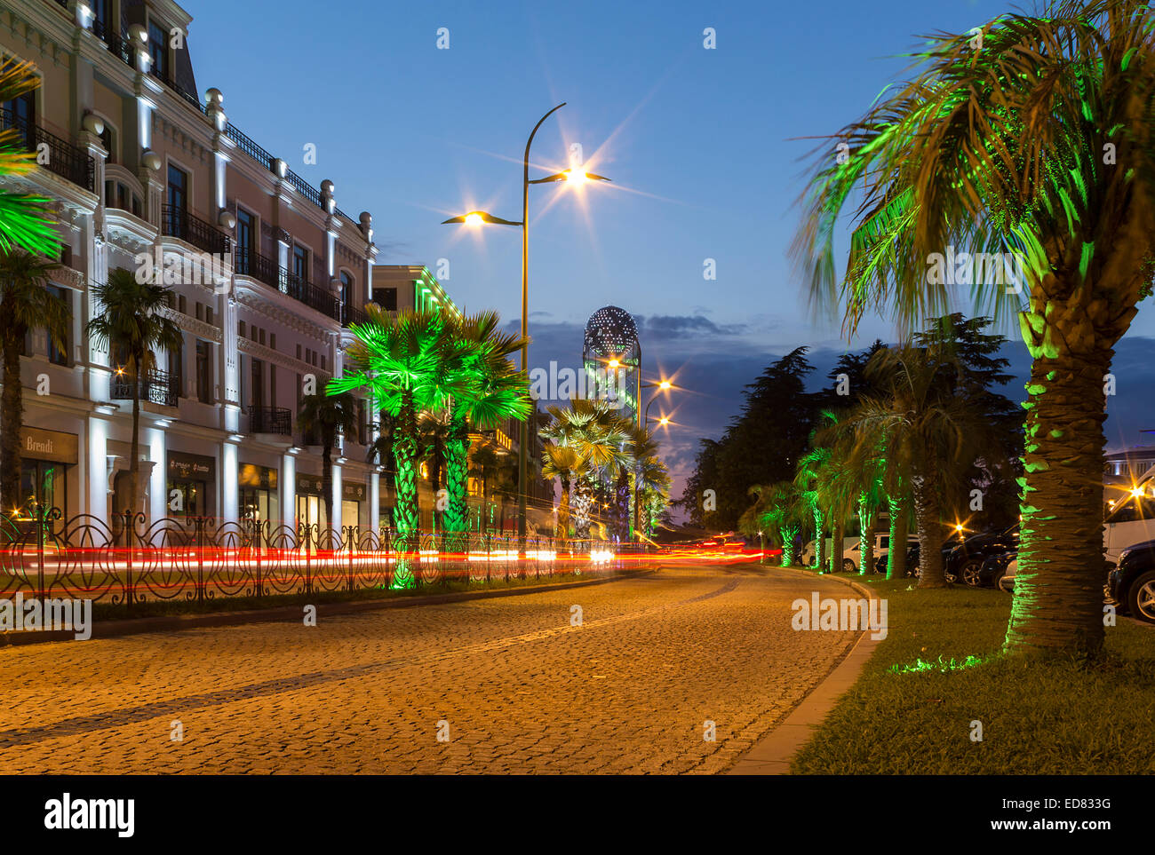 The central street of Batumi night Stock Photo - Alamy