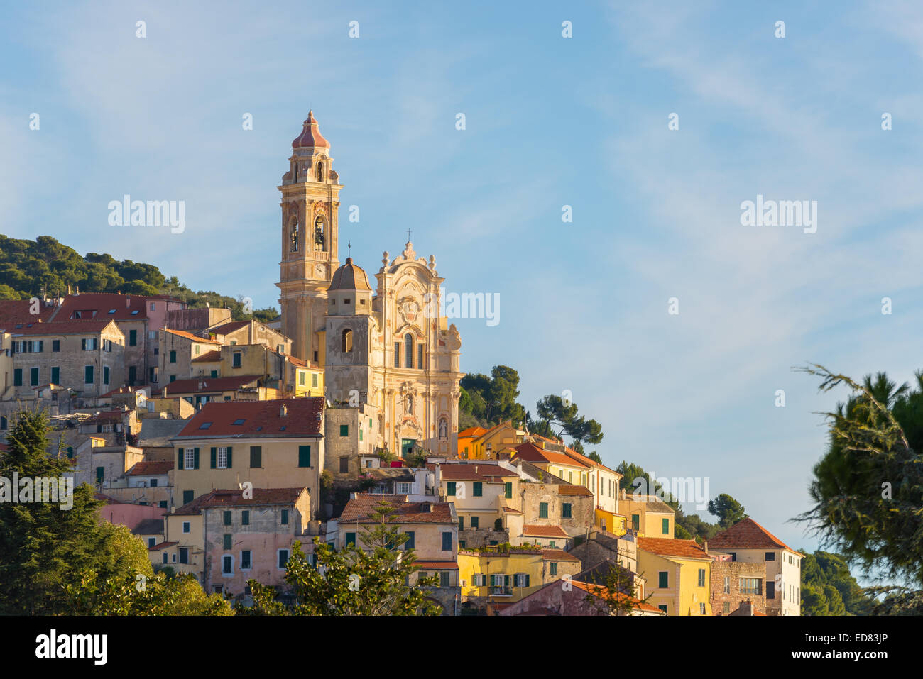 The old town of Cervo, Liguria, Italy, with the beautiful baroque ...