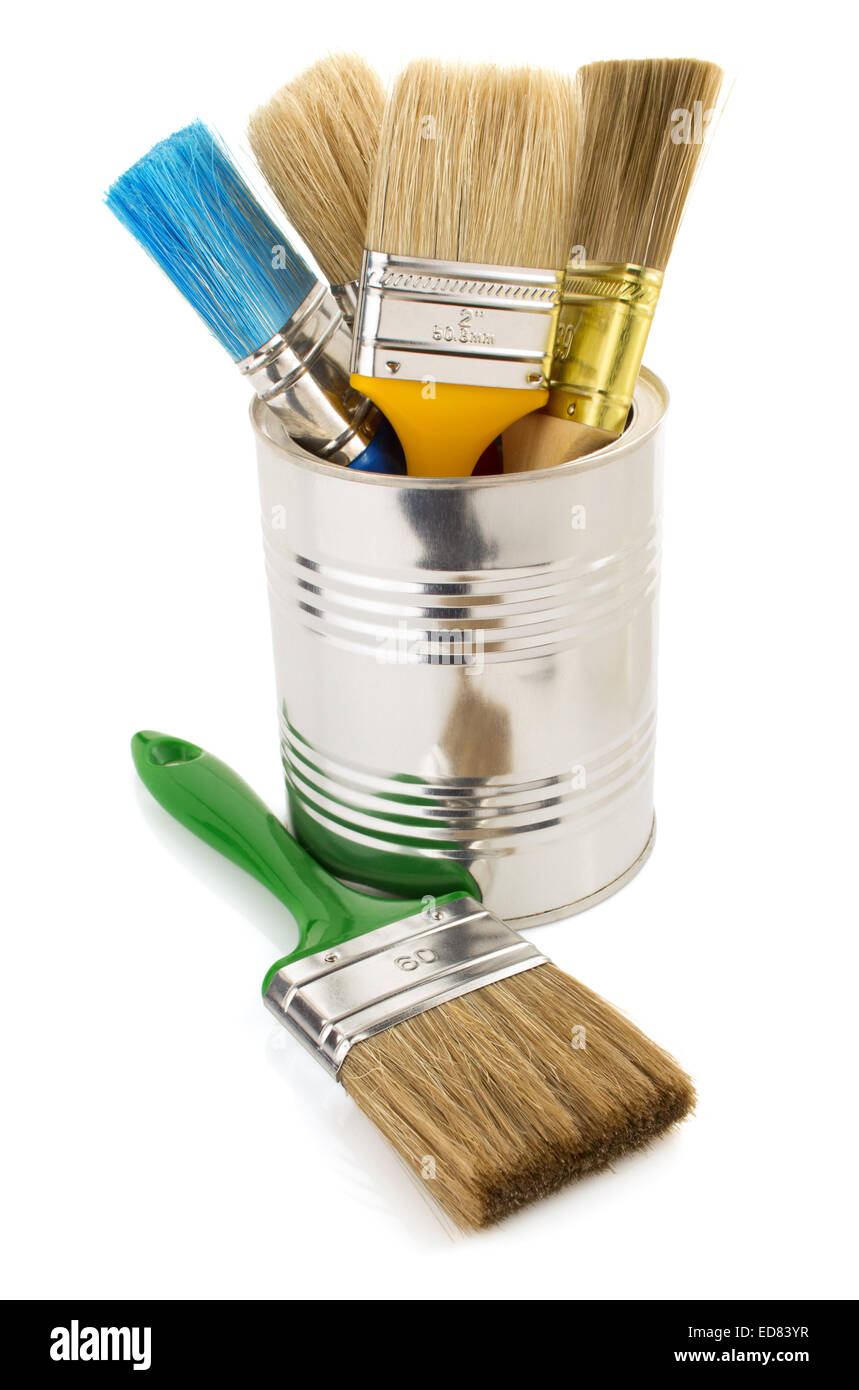 paint bucket and paintbrush isolated on white background Stock Photo ...