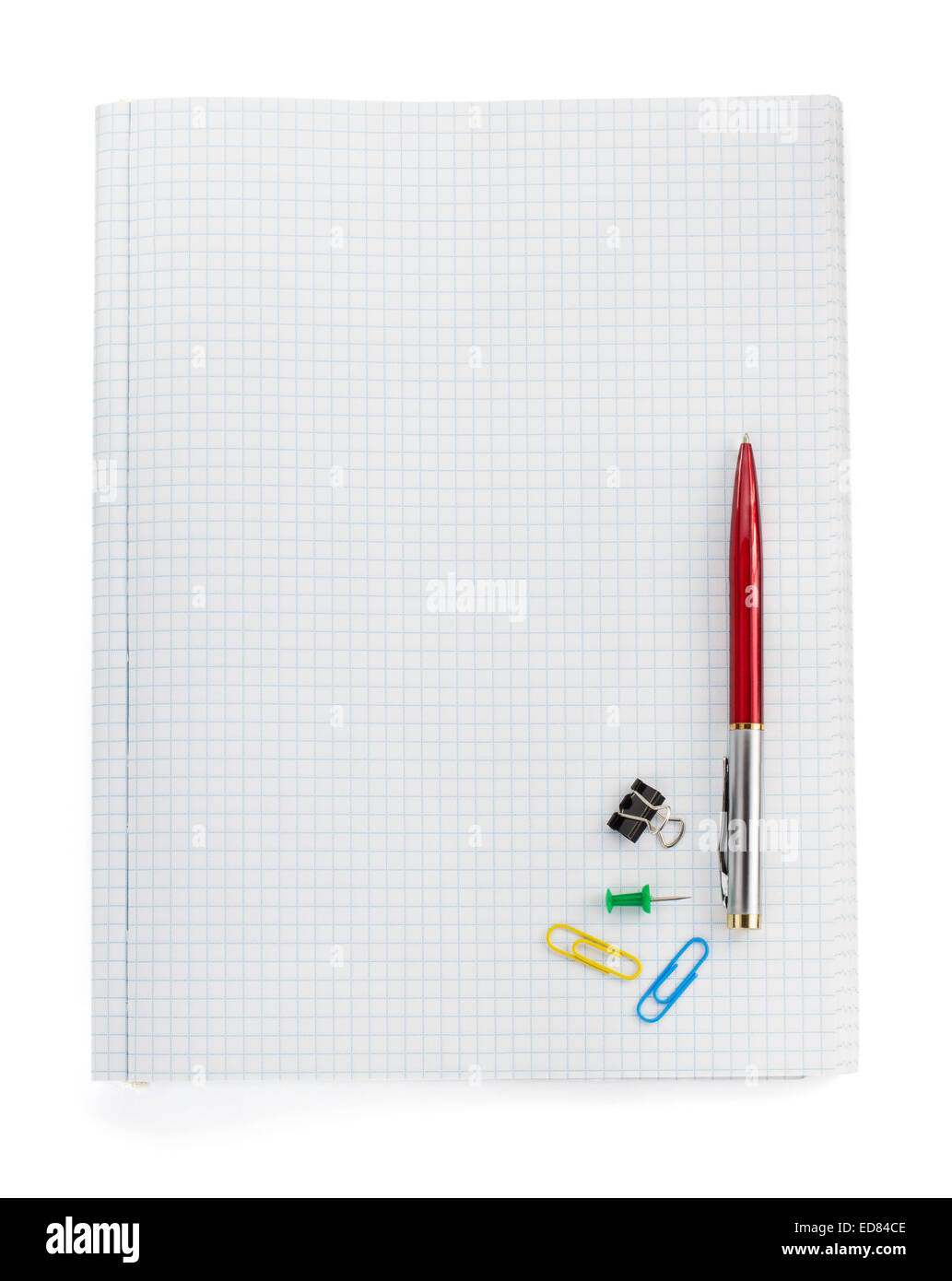 checked notebook isolated on white background Stock Photo - Alamy