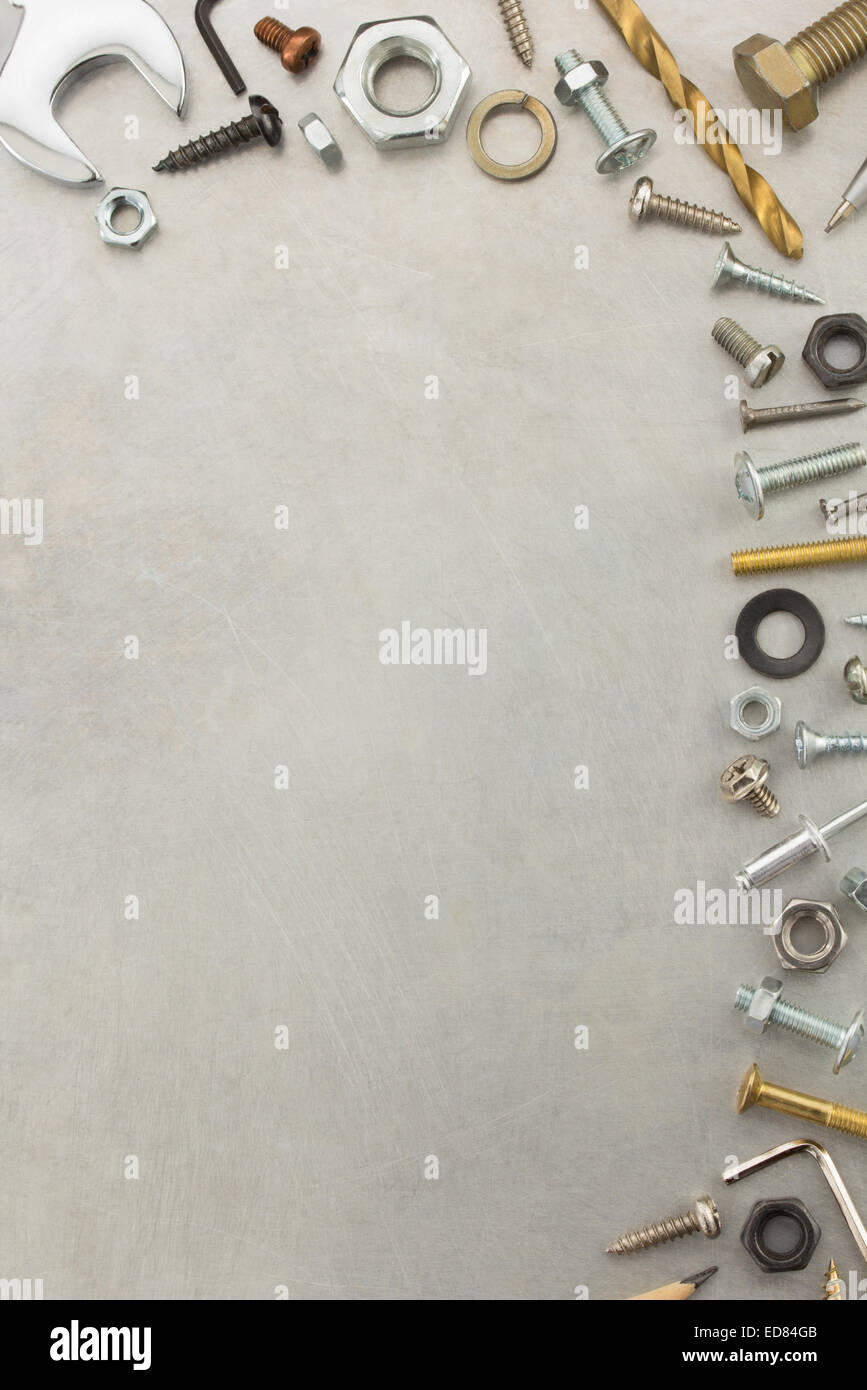 hardware tools at metal background texture Stock Photo - Alamy