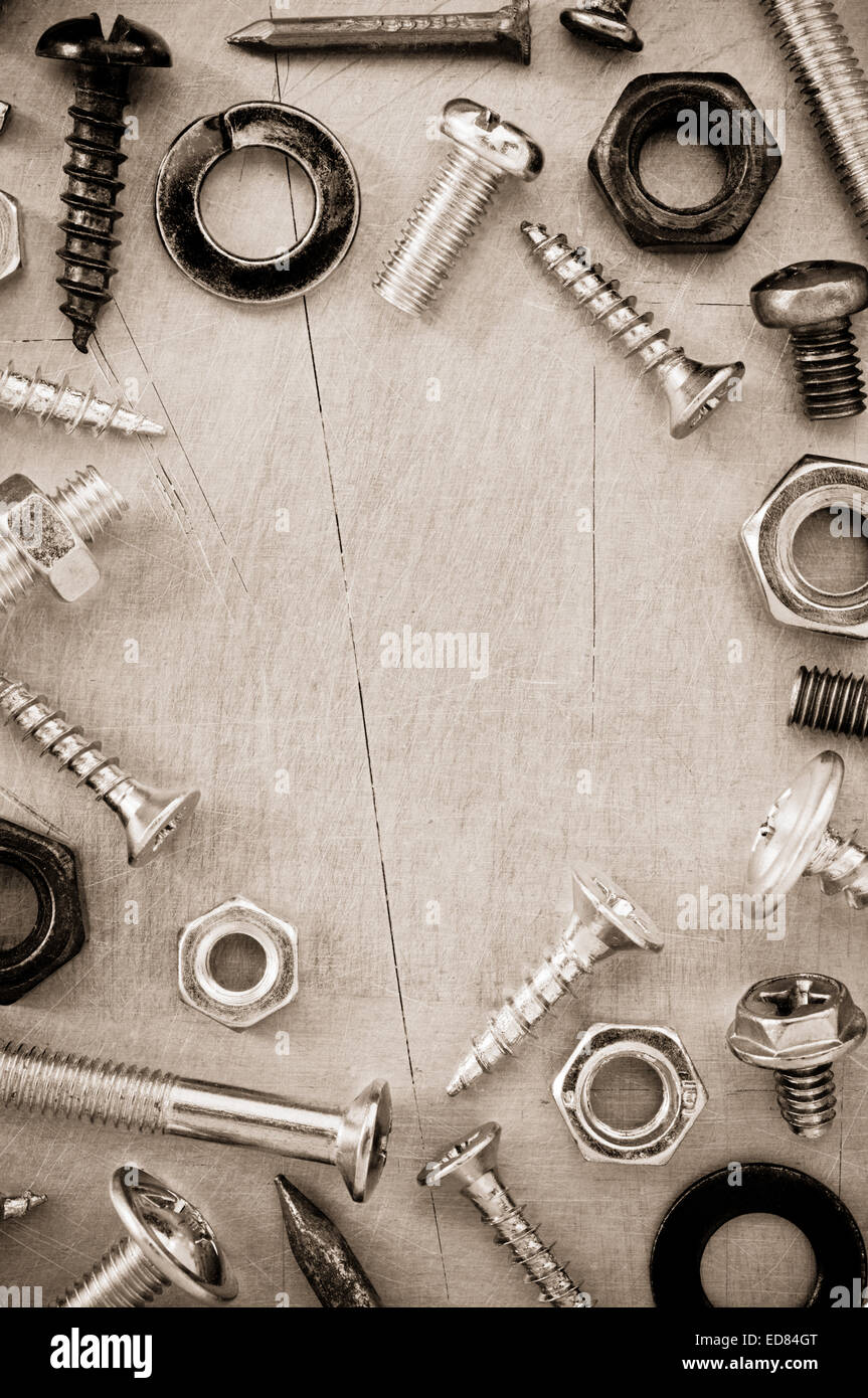 hardware tools at metal background texture Stock Photo - Alamy