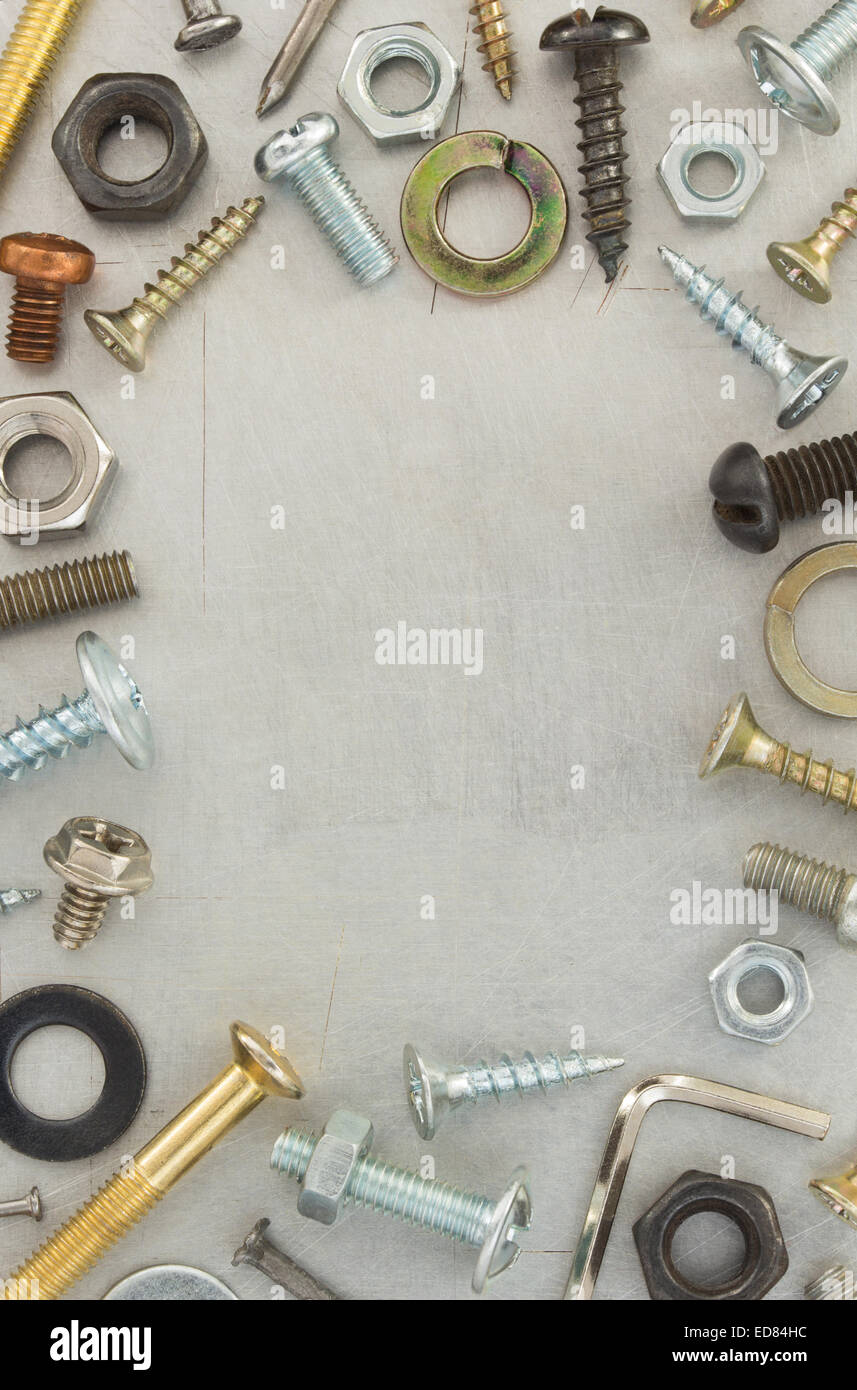 hardware tools at metal background texture Stock Photo - Alamy
