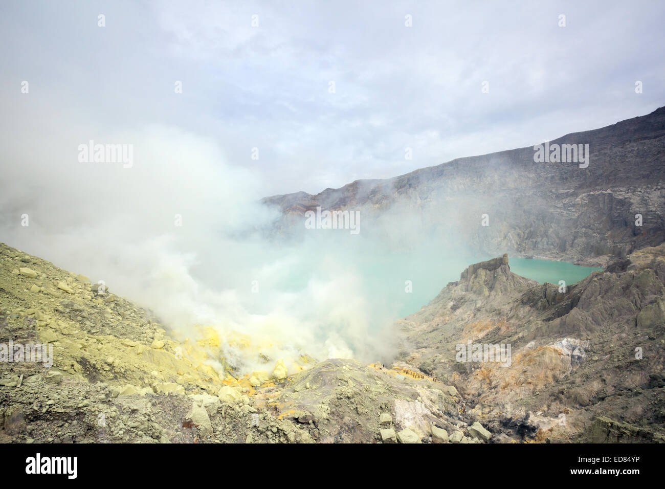 Sulfur Mine at Khawa Ijen Volcano Crater Java Island Indonesia Stock ...