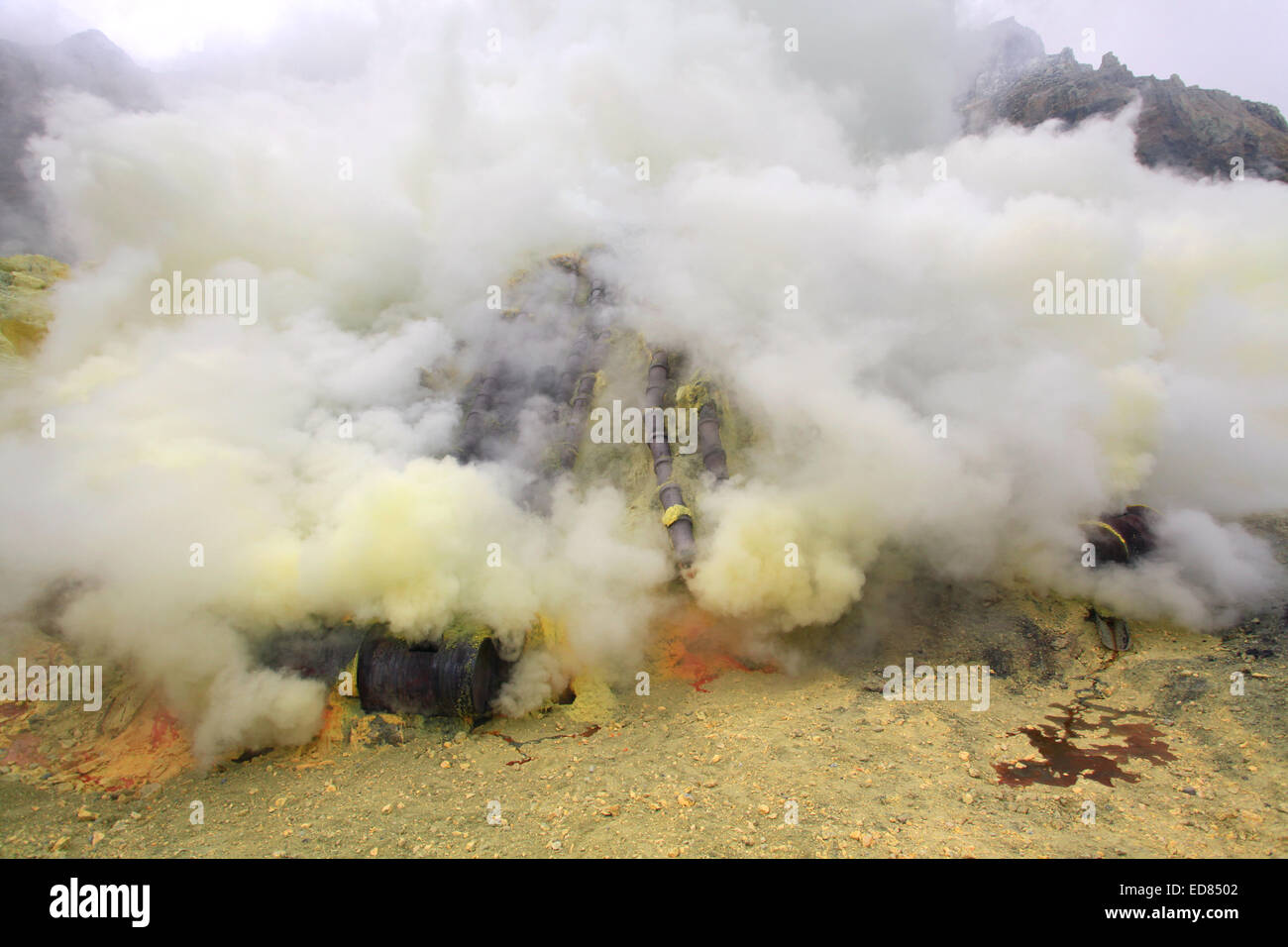 Landscape of Sulfur Mine at Khawa Ijen Volcano Crater Java Island ...
