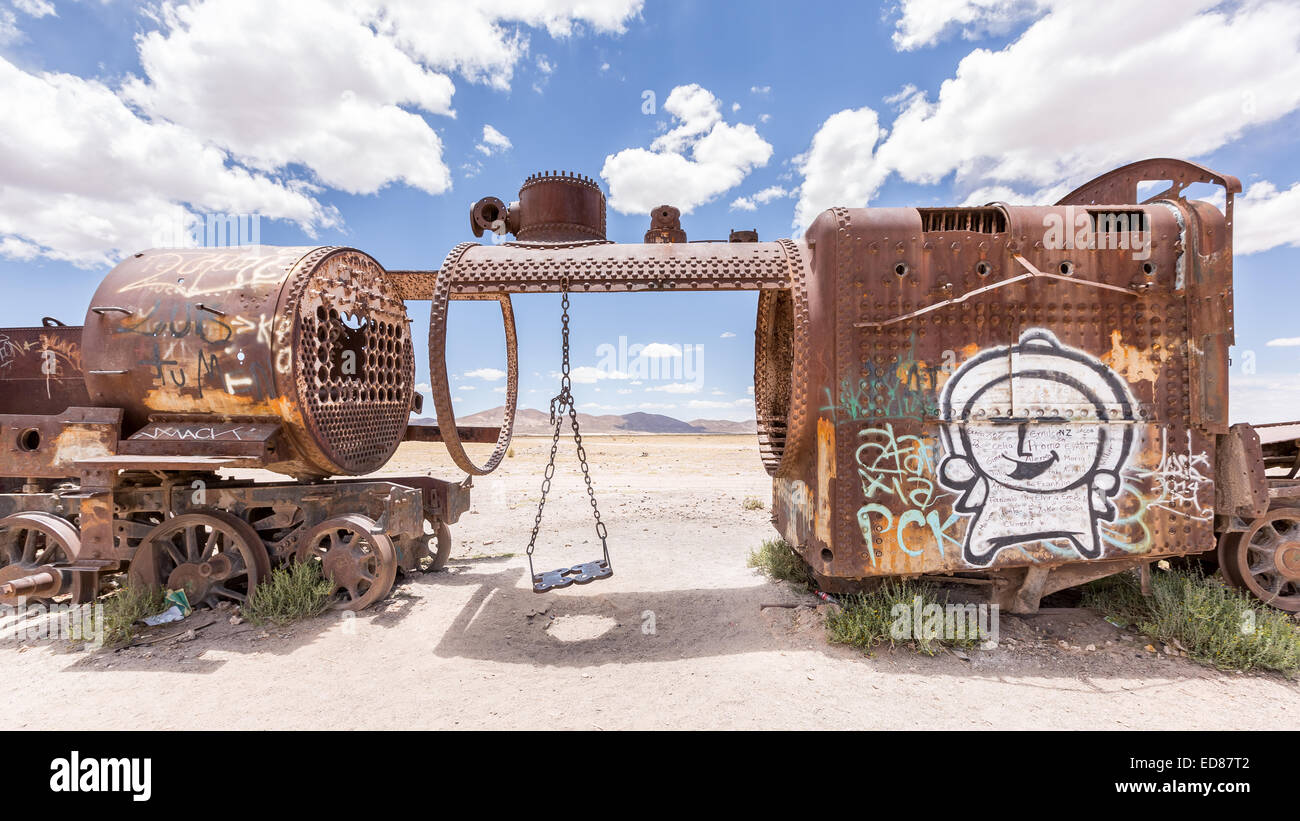 At Uyuni train cemetery, Bolivia, South America Stock Photo - Alamy