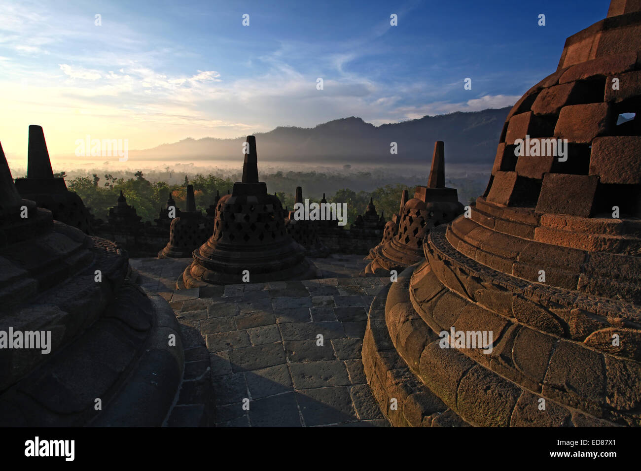 Sunrise Borobudur Temple Stupa in Yogyakarta, Java, Indonesia Stock ...