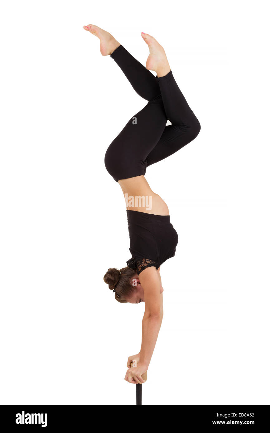 beauty contortionist practicing gymnastic yoga isolated on white ...