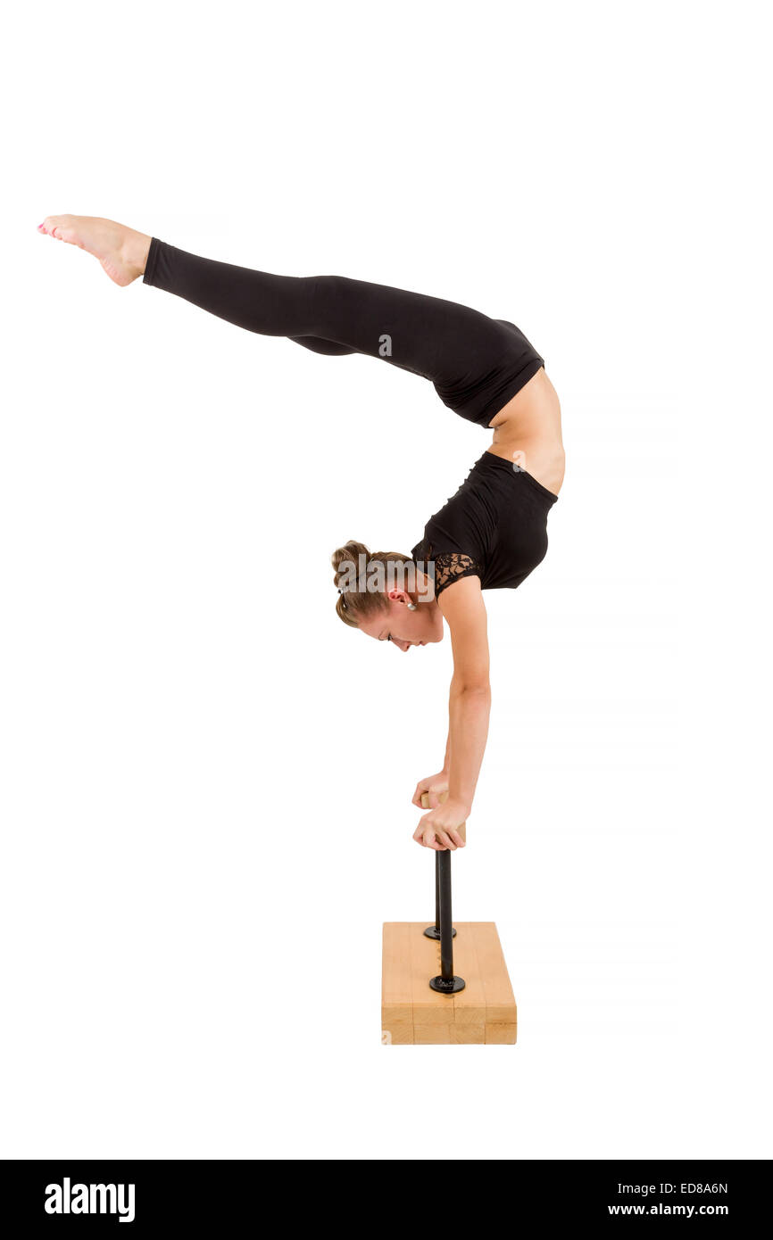 beauty contortionist practicing gymnastic yoga isolated on white ...