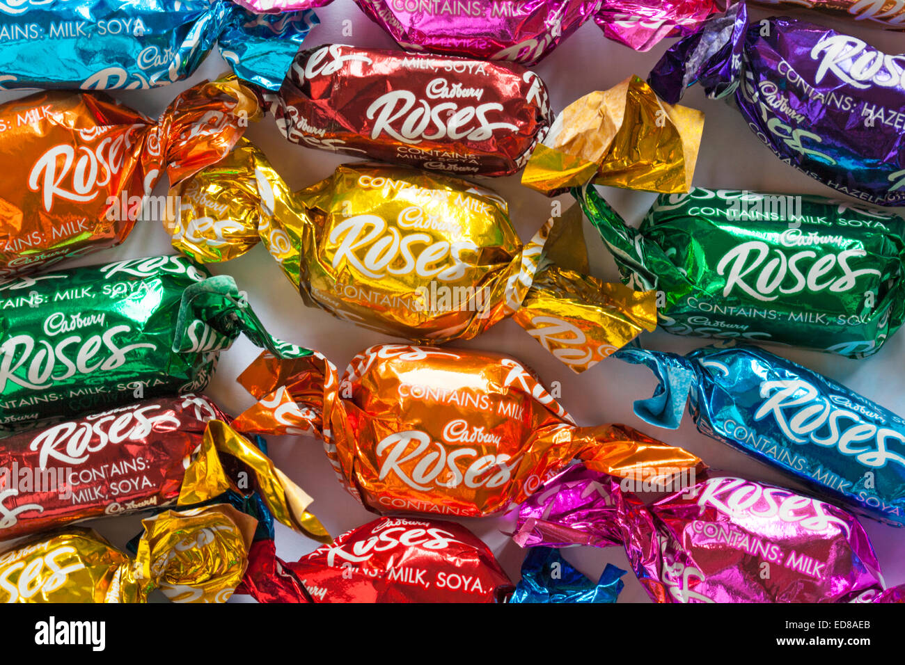 spread of Cadbury Roses chocolates removed from opened box - Cadburys ...