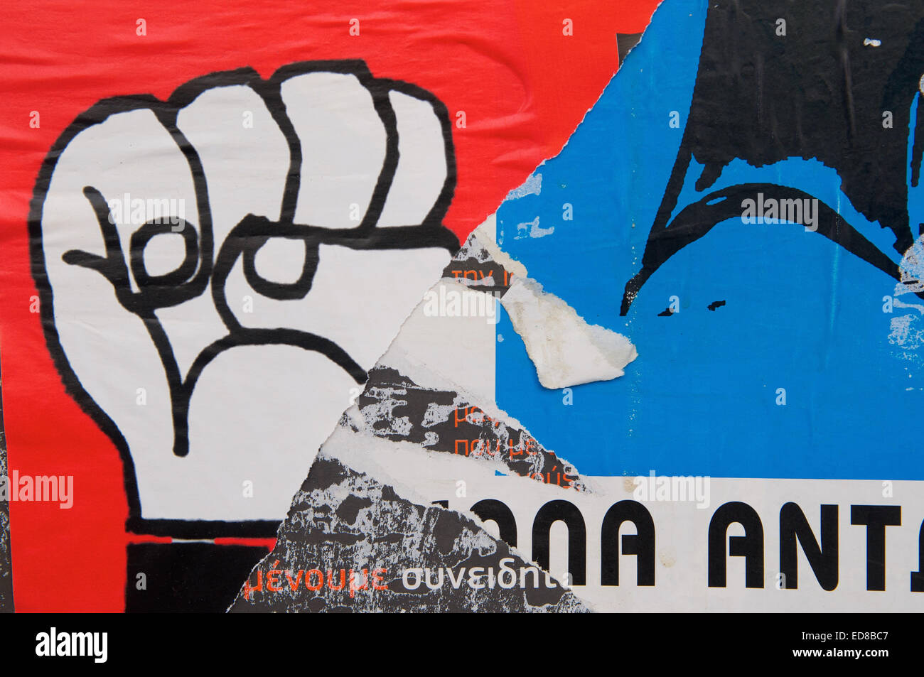 Fist of protest. Anti-fascist posters on walls of Exarcheia, Athens ...