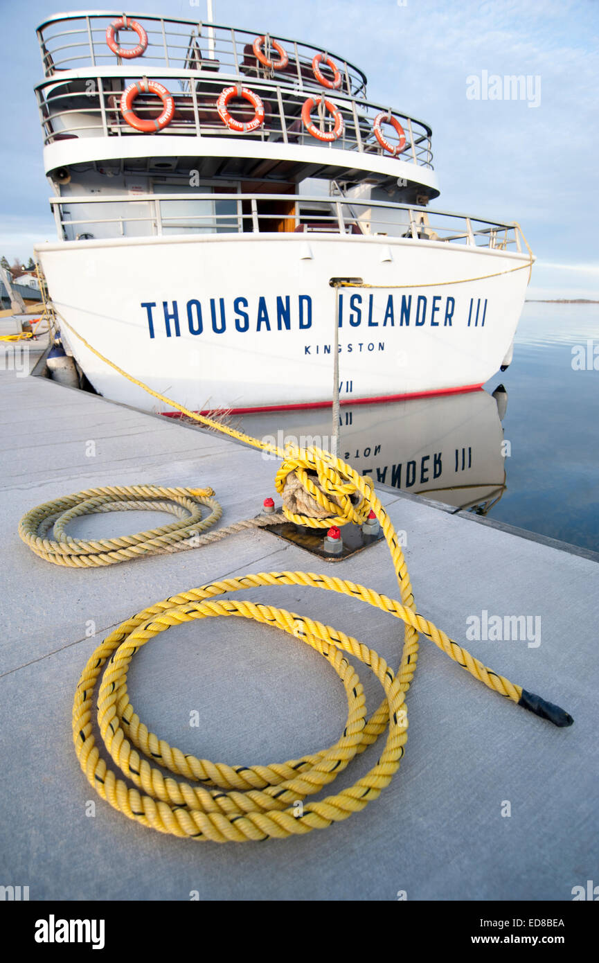 Thousand Islands tour boat docked in Gananoque, Ontario, Canada on the ...