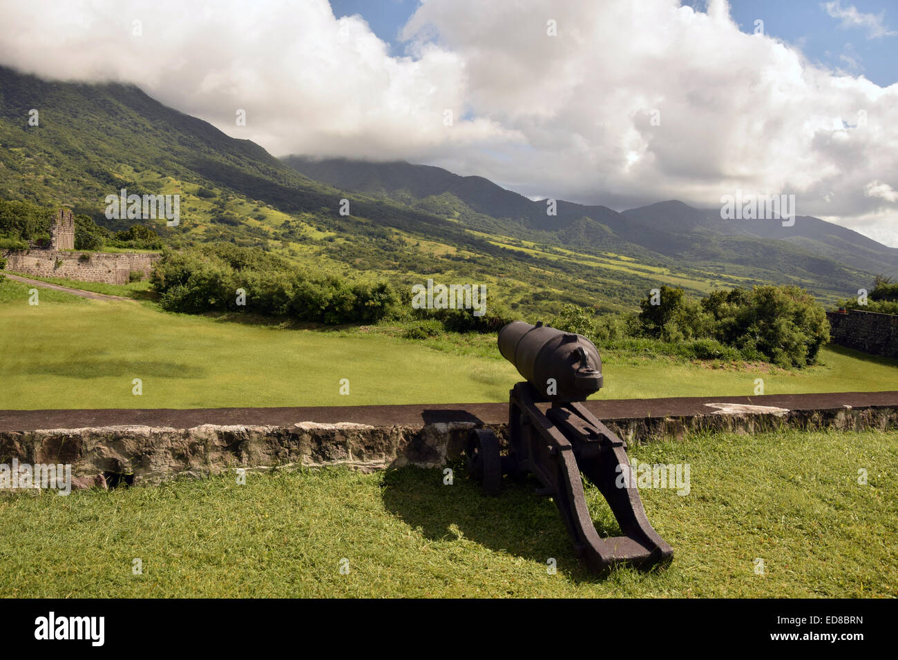 Cannon at Fort George on the Caribbean island of St Kitts, Brimstone ...