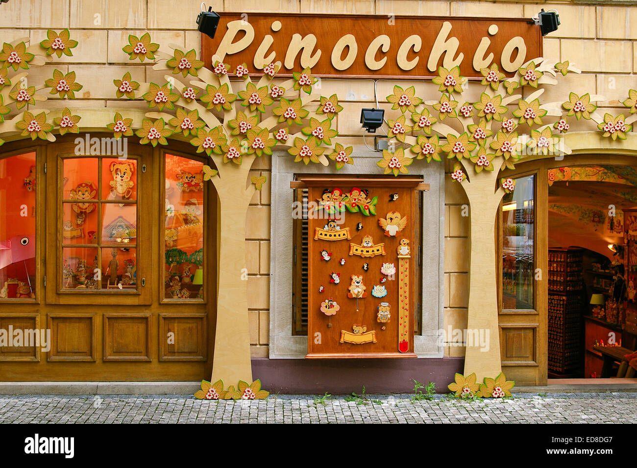 Distinctive frontage of a shop called Pinocchio in Prague, Czech ...