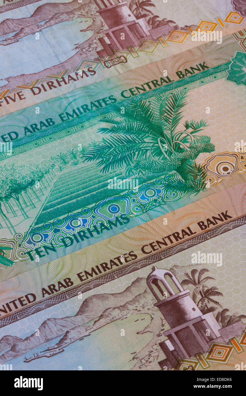 Different Dirham banknotes from Emirates on the table Stock Photo - Alamy
