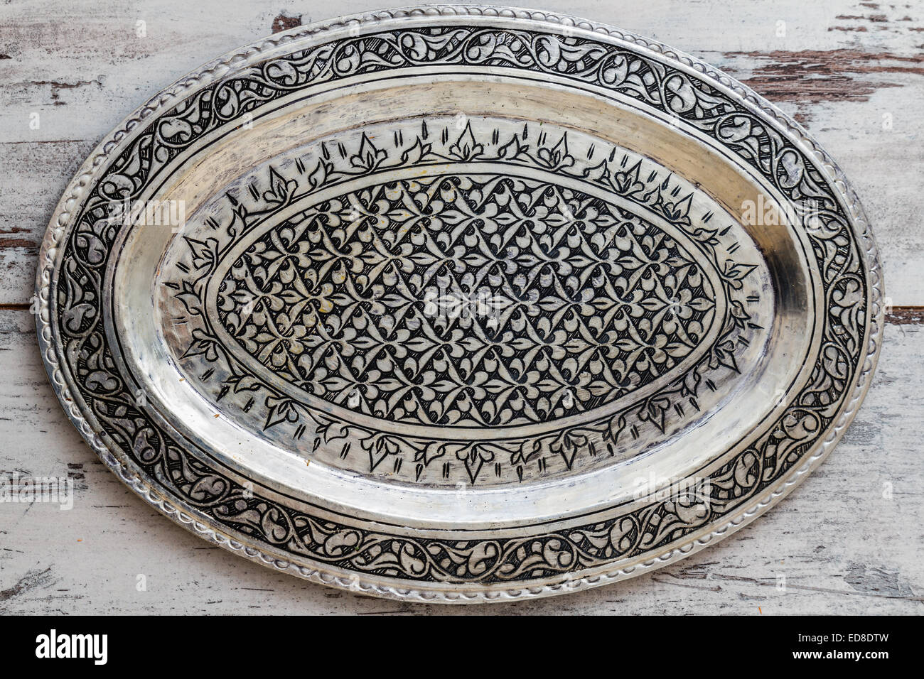 Turkish traditional silver tray on white wooden table Stock Photo - Alamy