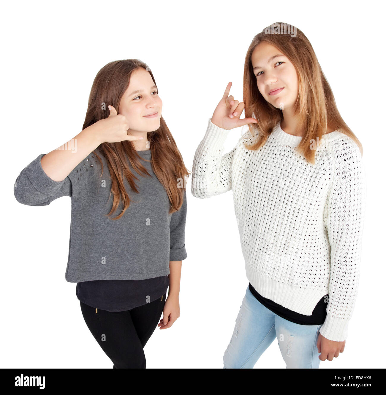 Beautiful girl making call sign Cut Out Stock Images & Pictures - Alamy