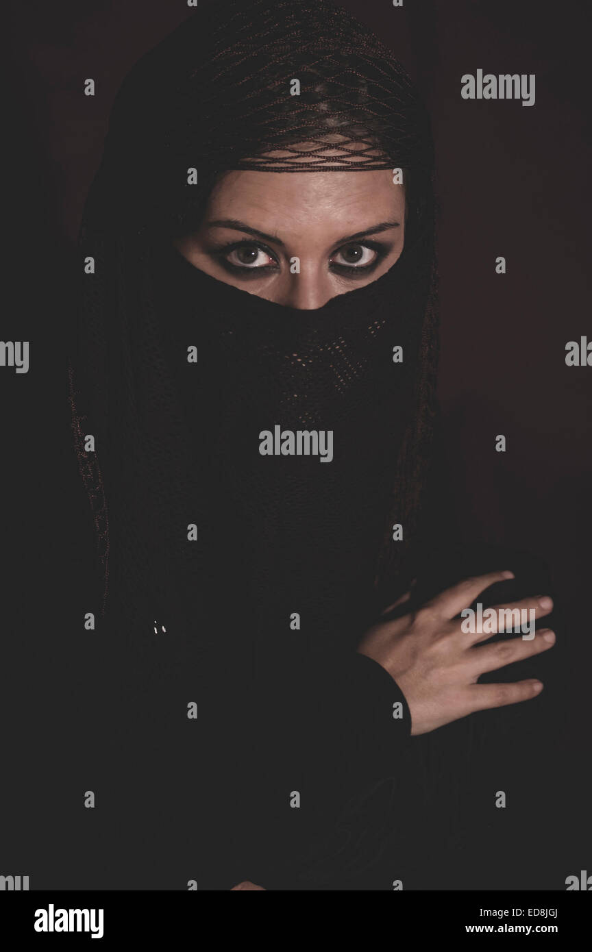 hijab, woman in traditional Islamic veil, burka, beautiful and deep ...