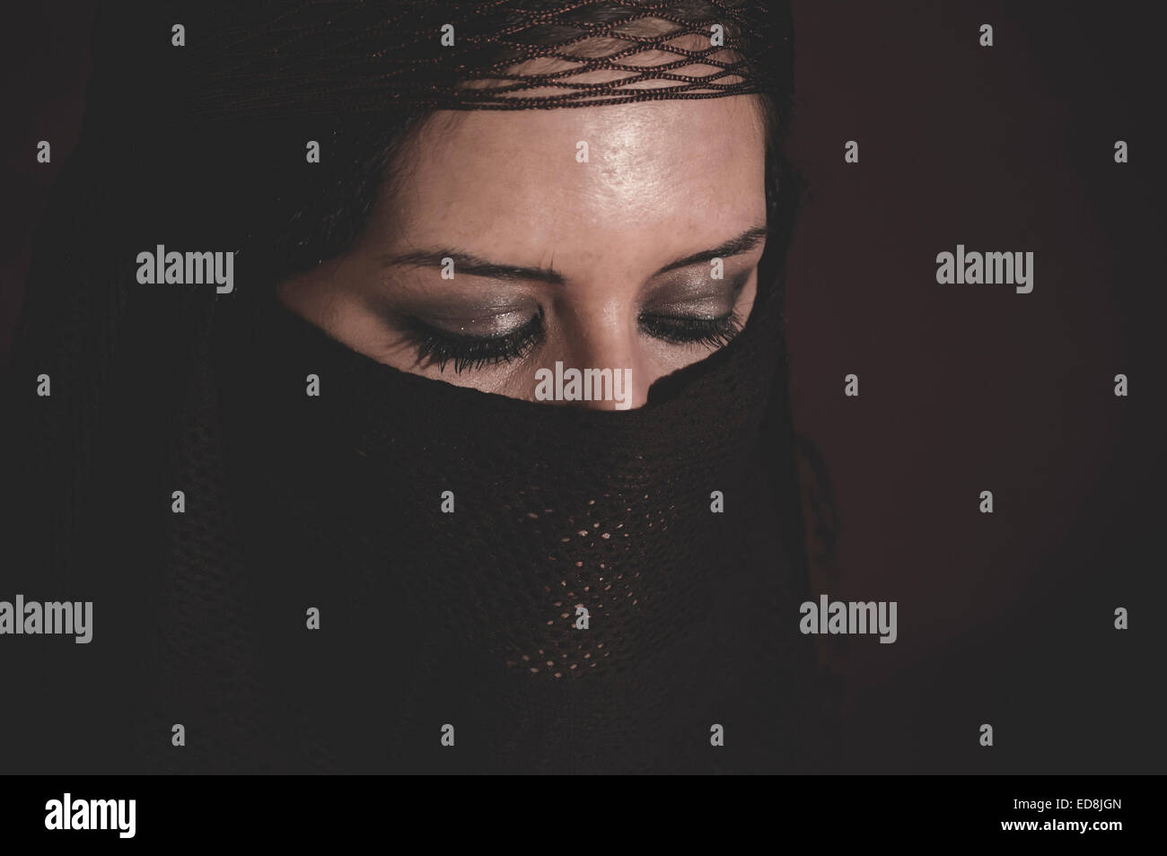 woman in traditional Islamic veil, burka, beautiful and deep look Stock ...