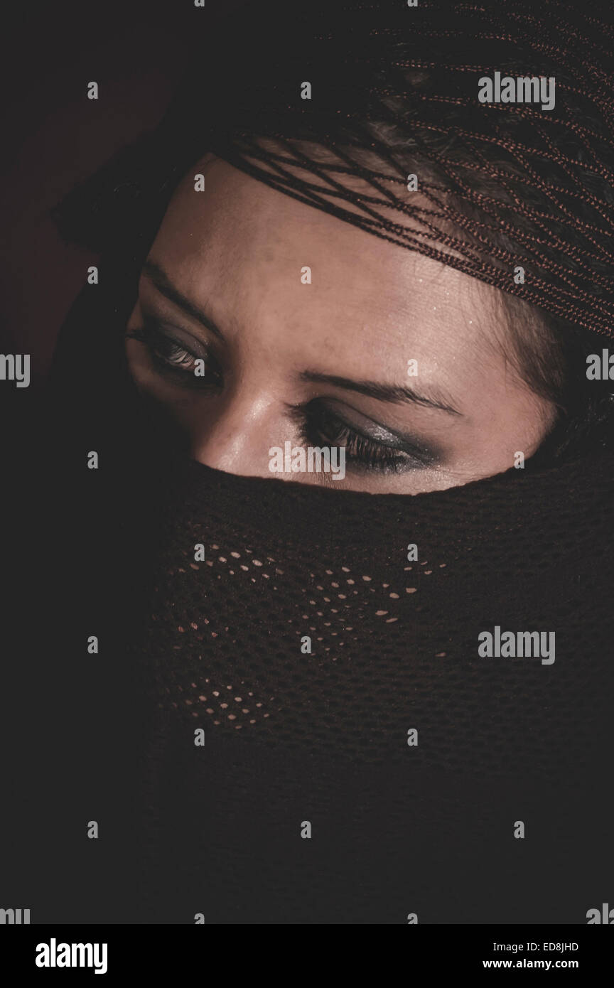woman in traditional Islamic veil, burka, beautiful and deep look Stock ...