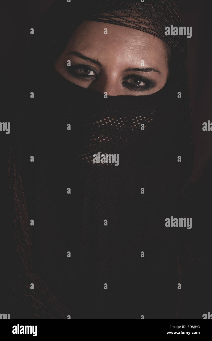 arab woman in traditional Islamic veil, burka, beautiful and deep look ...